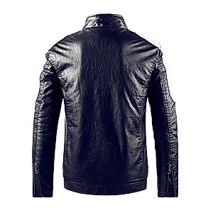 Maiyifu-GJ Mens Motorcycle Vintage PU Stand Collar Coat Fleece Lined Faux Leather Jacket Zip Up Slim Fit Biker Jacket Outwear (Blue,4X-Large)