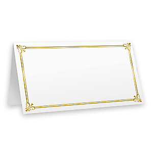Table Tent, Place Cards Double Sides, 20 Pack, Small Tent Cards with Gold Foil Border and 20 Thank You Tags Included (Place Card 1 Gold)