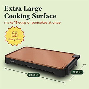 BELLA XL Electric Ceramic Titanium Griddle, Make 15 Eggs At Once, Healthy-Eco Non-stick Coating, Hassle-Free Clean Up, Large Submersible Cooking Surface, 12" x 22", Copper/Black