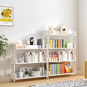OSCHF Wide Open Shelf Bookcase - Modern 3-Tier Floor Standing Display Bookshelf with Top Edge and Metal Frame for Home and Office, Storage Shelving, Warm White