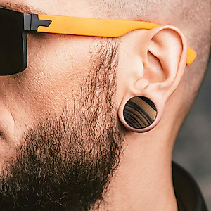 Pierced Owl Striped Ebony Wood Convex Saddle Plug Gauges, Sold as a Pair (22mm (7/8"))