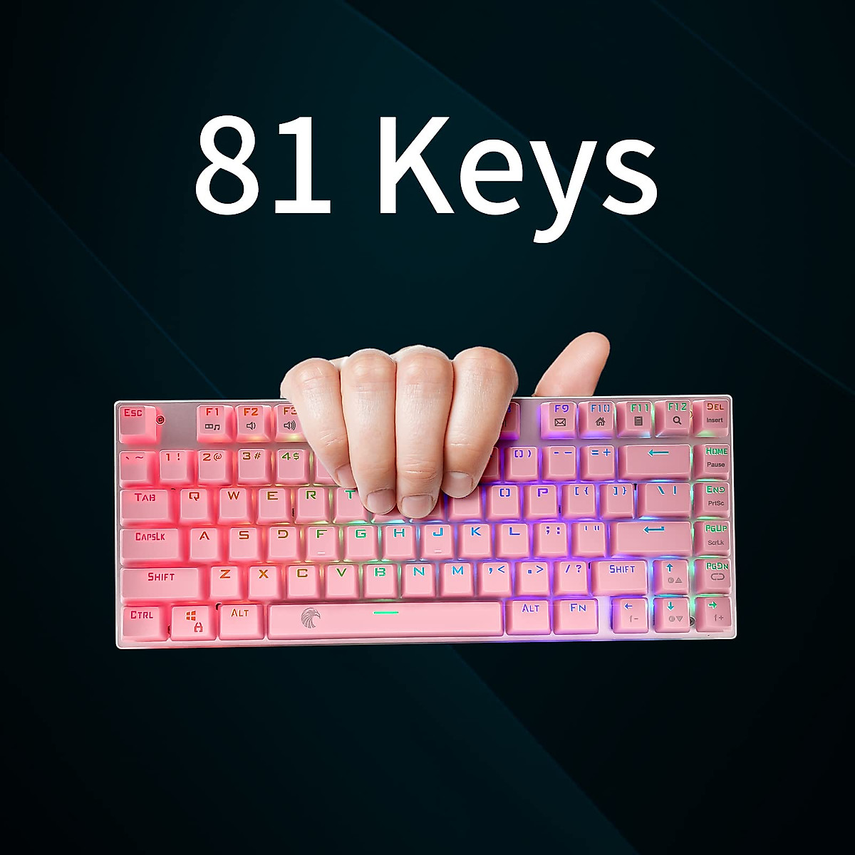 HUO JI 60% Mechanical Gaming Keyboard, LED Backlight 81 Keys Compact Keyboard USB Wired Keyboard Blue Switch, Pink