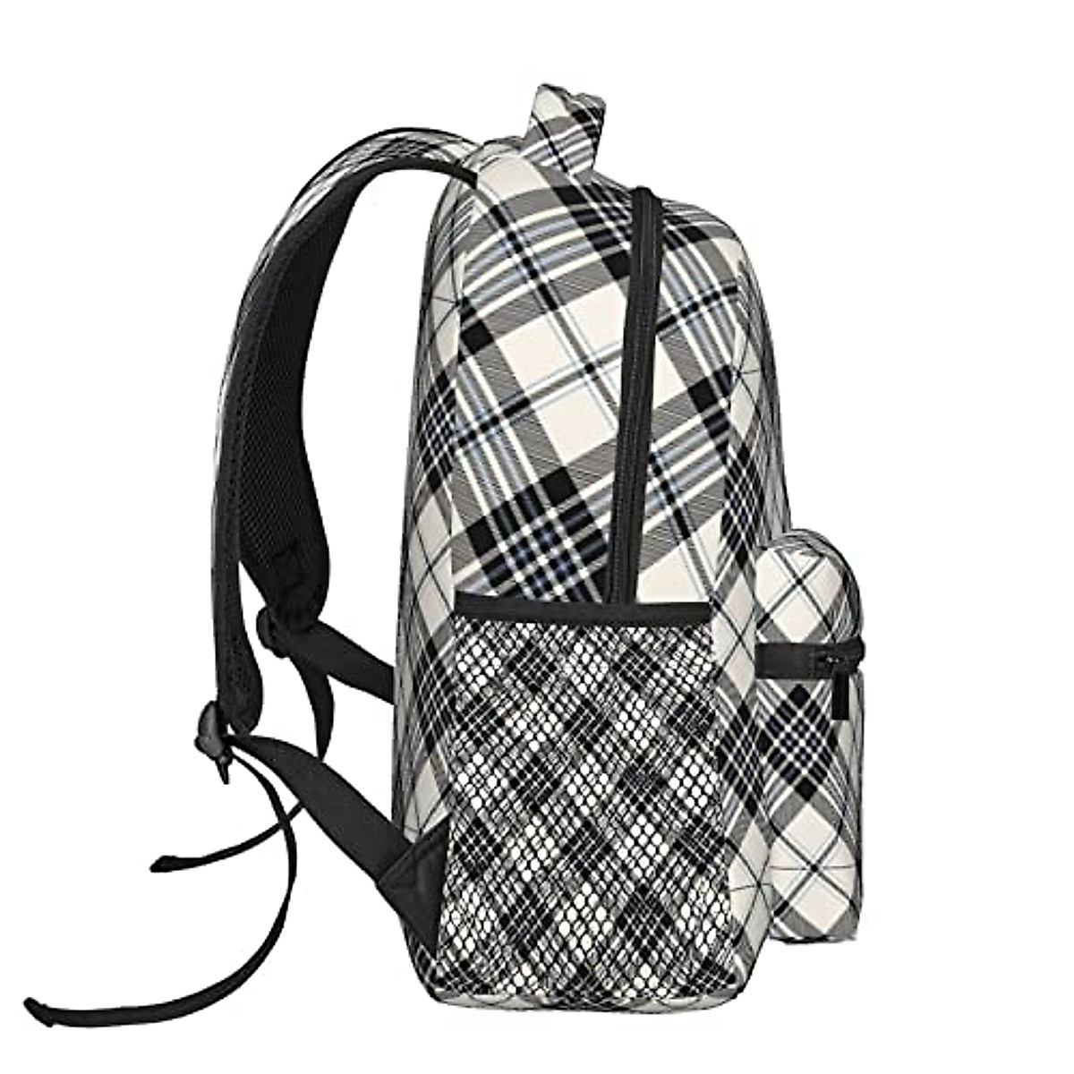KIDZOY Black Blue Argyle Tartan Plaid Teens Laptop Backpack Cartoon Unisex Student School Bookbag Casual College Daypack For Boys Girls Travel Hiking Camping