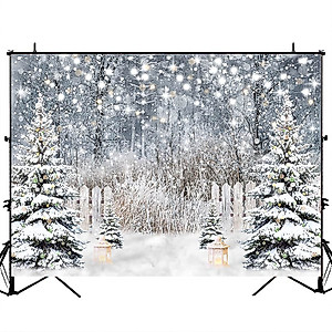 Avezano Winter Photography Backdrop Glitter Snowy Forest Pine Tree Background Snow Christmas Xmas Holiday Party Decor Banner Portrait Studio Booth Photobooth Props (10x8)