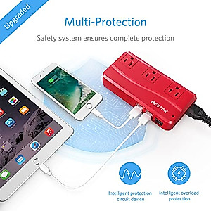 BESTEK Universal Travel Adapter 220V to 110V Voltage Converter with 6A 4-Port USB Charging and UK/AU/US/EU Worldwide Plug Adapter (Red)