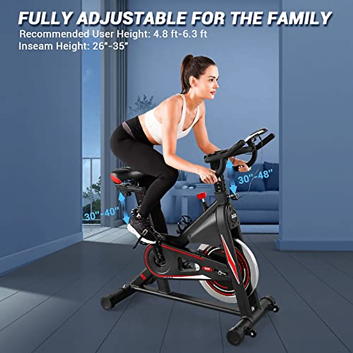 Exercise Bike, DMASUN Magnetic Resistance Pro Indoor Cycling Bike 350lbs Weight Capacity Stationary Bike, Comfortable Seat Cushion, Multi - grips Handlebar, Heavy Flywheel Upgraded Version