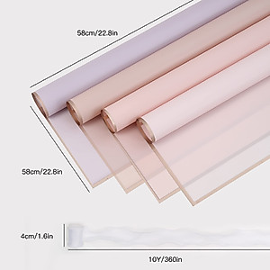 HYSSINOWRAP 40 sheets 4 colors, flower wrapping paper, flower shop paper, waterproof wrapping paper, semi transparent wrapping paper, including ribbon, 22.8 * 22.8 inches1-light mix