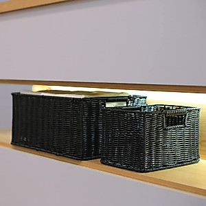 HOONEX Large Wicker Baskets for Storage, Woven Plastic Baskets for Organizing with Dual Handles, Baskets for Storage, Set of 3, Black