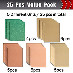 BOSHCRAFT 25 PCS Sandpaper, Sandpaper Assortment Sandpaper for Wood Metal Furniture Hand Sander Sand Paper 80/120/150/220/320 Grit Sandpaper Sheets Cut for Use 9" x 11"