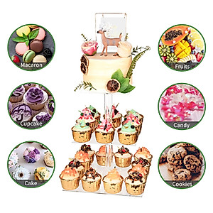 YestBuy 3 Tier Cupcake Stand, Cake Stand, Acrylic Cupcake Tower Stand, Premium Cupcake Holder for 28 Cupcakes, Display for Pastry Wedding Birthday Party (4" Between 2 Layers)