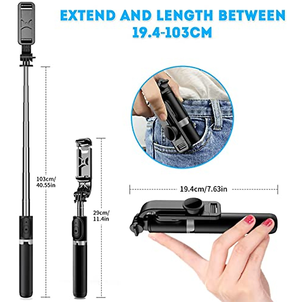 Selfie Stick Tripod with Remote Phone Recording Stand, Travel Tripod for iPhone Cell Phones, Cellphone Filming Tripod Travel Necessories Gift for Men Women, Tripode para Celulares Tripie para Celular