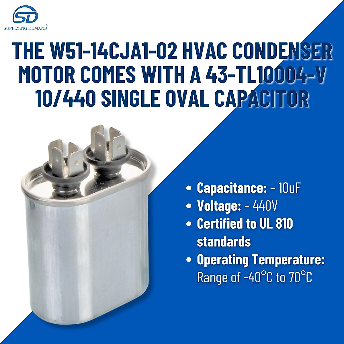 Supplying Demand W51-14CJA1-02 HVAC Condenser Motor 1/4 HP 1 Phase 1 Speed 208/230V 1075 RPM Must Match Specs of Current Motor to Function Correctly