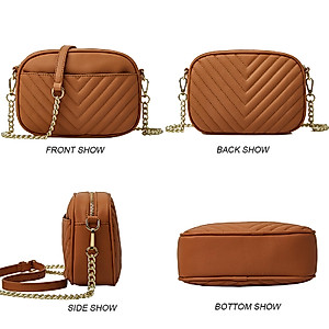 Rexmore Phone Crossbody Bag with Chain Strap, Lightweight Vegan Leather Shoulder Purse for women（Brown）