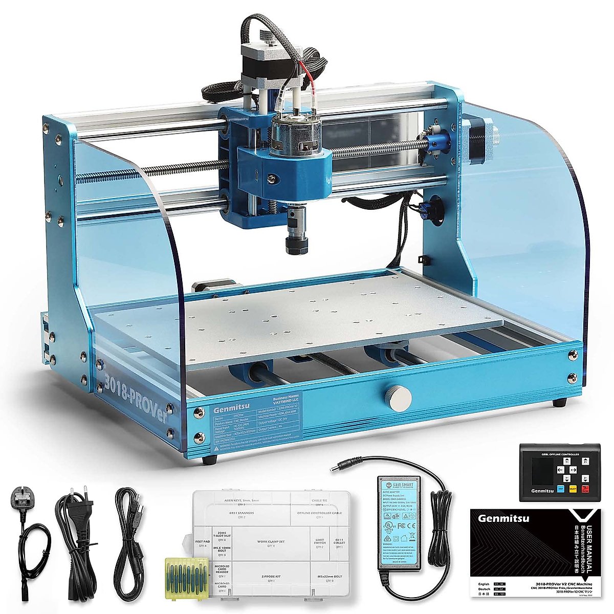 Genmitsu 3018-PROVer V2 Upgraded Desktop CNC Router Machine with GRBL Offline Control, Limit Switches & Emergency-Stop, XYZ Effective Working Area 284 x 180 x 40mm (11.2 x 7.1 x 1.6 inches)