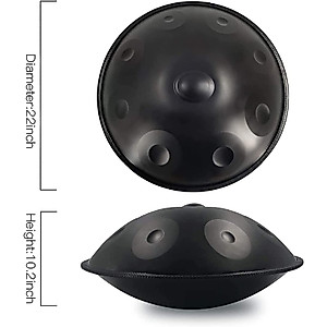 MFYDPP Handpan Steel Drum,9 Notes 22 Inch Steel Tongue Drum with Soft Hand Pan Bag, 2 Handpan Hammers, Handpan Stand, Dust Free Cloth