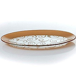 GAC Tempered Glass Oval Platter Serving Tray and Decorative Plate Unbreakable - Chip Resistant - Oven Proof - Microwave Safe - Dishwasher Safe - Stackable (gold)