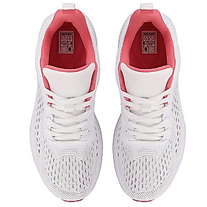 Spatofa Women Walking Shoes Non Slip Running Tennis Shoes Breathable Comfortable Casual Fashion Sneakers 9 White&Orange