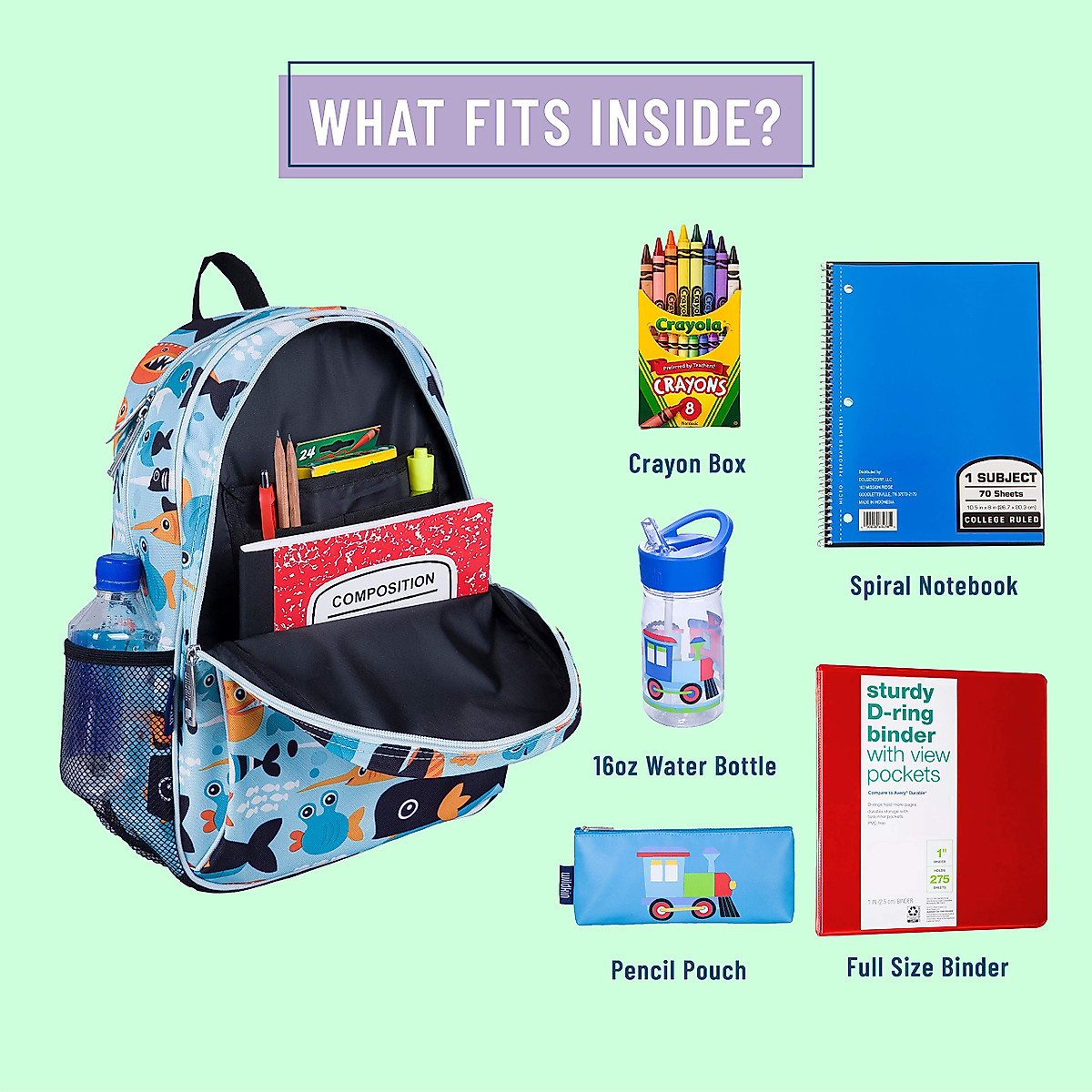 Wildkin 15-Inch Kids Backpack for Boys & Girls, Perfect for Early Elementary Daycare School Travel, Features Padded Back & Adjustable Strap (Big Fish)