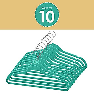Home Basics Sunbeam Slip-Proof Snag-Free Ultra Slim Velvet Hanger with Rotating Steel Hook (Pack of 10) (TURQUOISE)