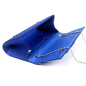 U-Story Womens Satin Pleated Evening Clutch Rhinestone Wedding Prom Purse Handbag (Royal Blue)