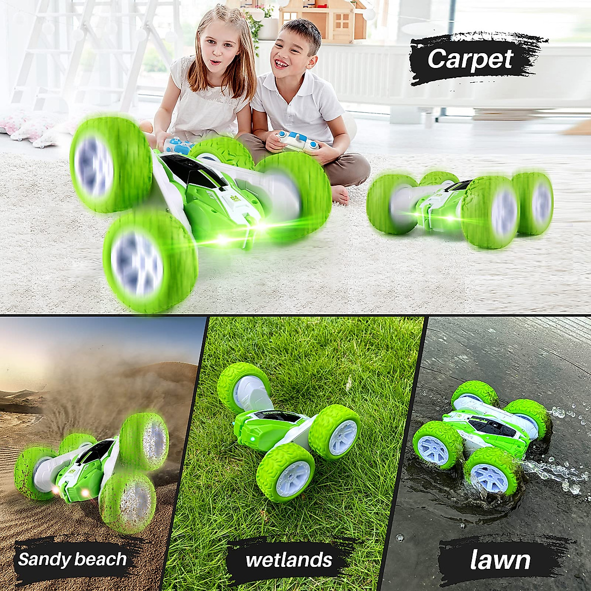 Voastvy Remote Control Car, 2.4GHZ-4WD Rc Cars,Double Sided 360Degree Tumbling and Rotating Stunt Car with Colorful Lights, Electric Toy Cars are Great Gifts for Boys and Girls