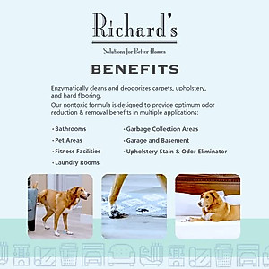 Richard’s Stain & Odor Eliminator Spray, 32 oz – Natural Stain and Pet Odor Eliminator Formula Cleans Carpet, Upholstery, Hard Floors – For Pet Stains, Crayon, Ink, Scuffs and More