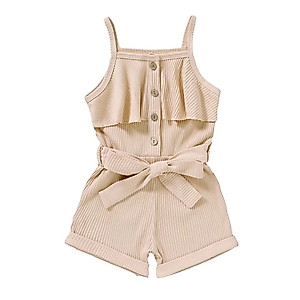 Tepuce 2T Girls Clothes Toddler Baby Strap Sleeveless One Piece Halter Romper Casual Summer Jumpsuit, Apricot Suspender Dress 2-3T/100cm