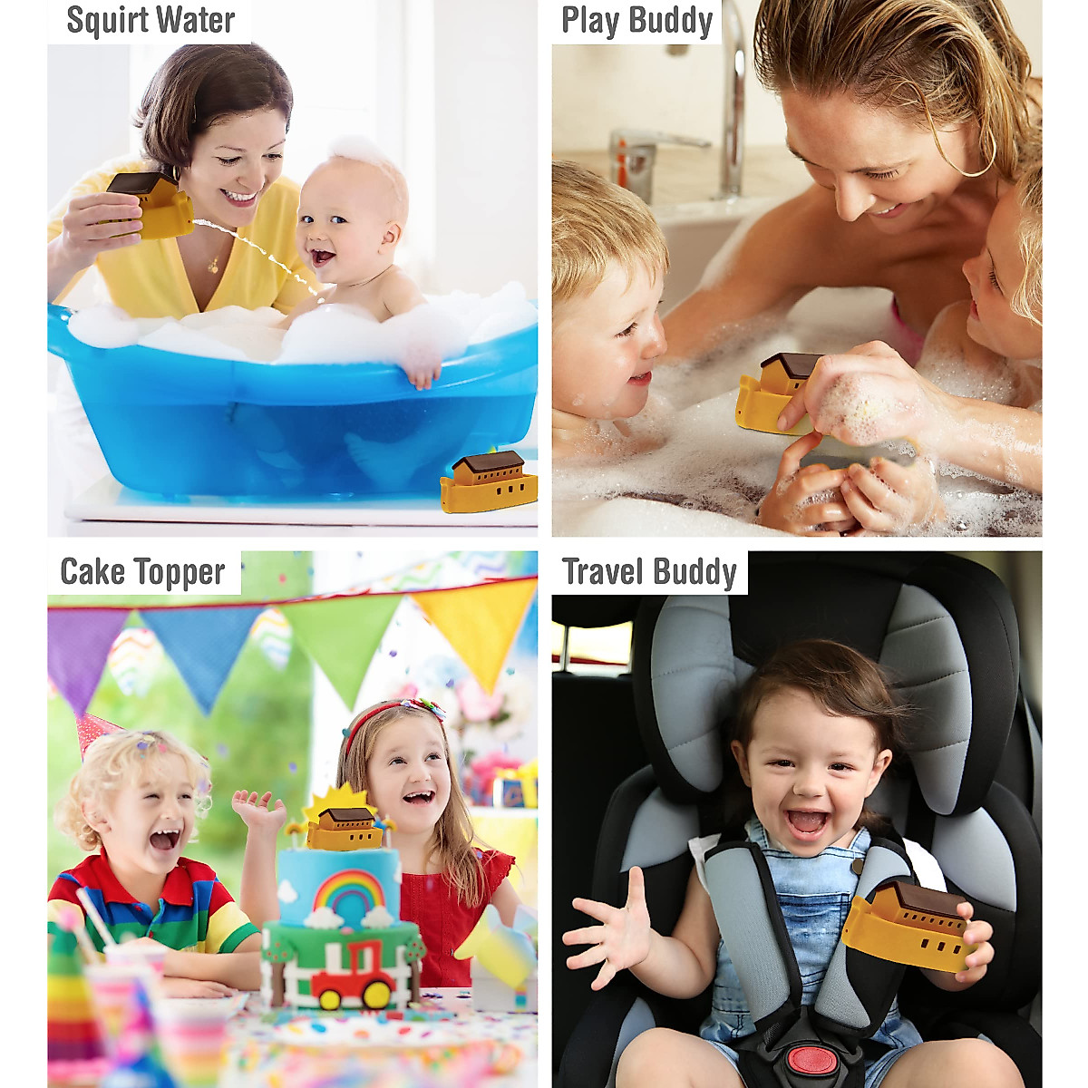 DolliBu Noah's Ark Bath Buddy Squirter - Floating Noahs Ark Rubber Bath Toy, Water Squirting Bathtime Play for Toddlers, Cute Bible Boat Watercraft Toy for The Bathtub, Beach, & Pool for Girls & Boys