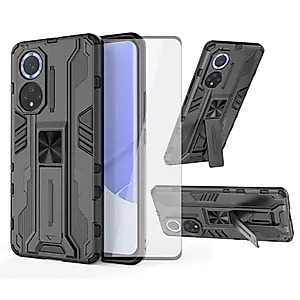 Asuwish Phone Case for Honor 50 5G/Huawei Nova 9 with Tempered Glass Screen Protector Cover and Slim Stand Hybrid Rugged Magnetic Back Film Cell Mobile Accessories Hawaii Nova9 Honor50 Women Men Black