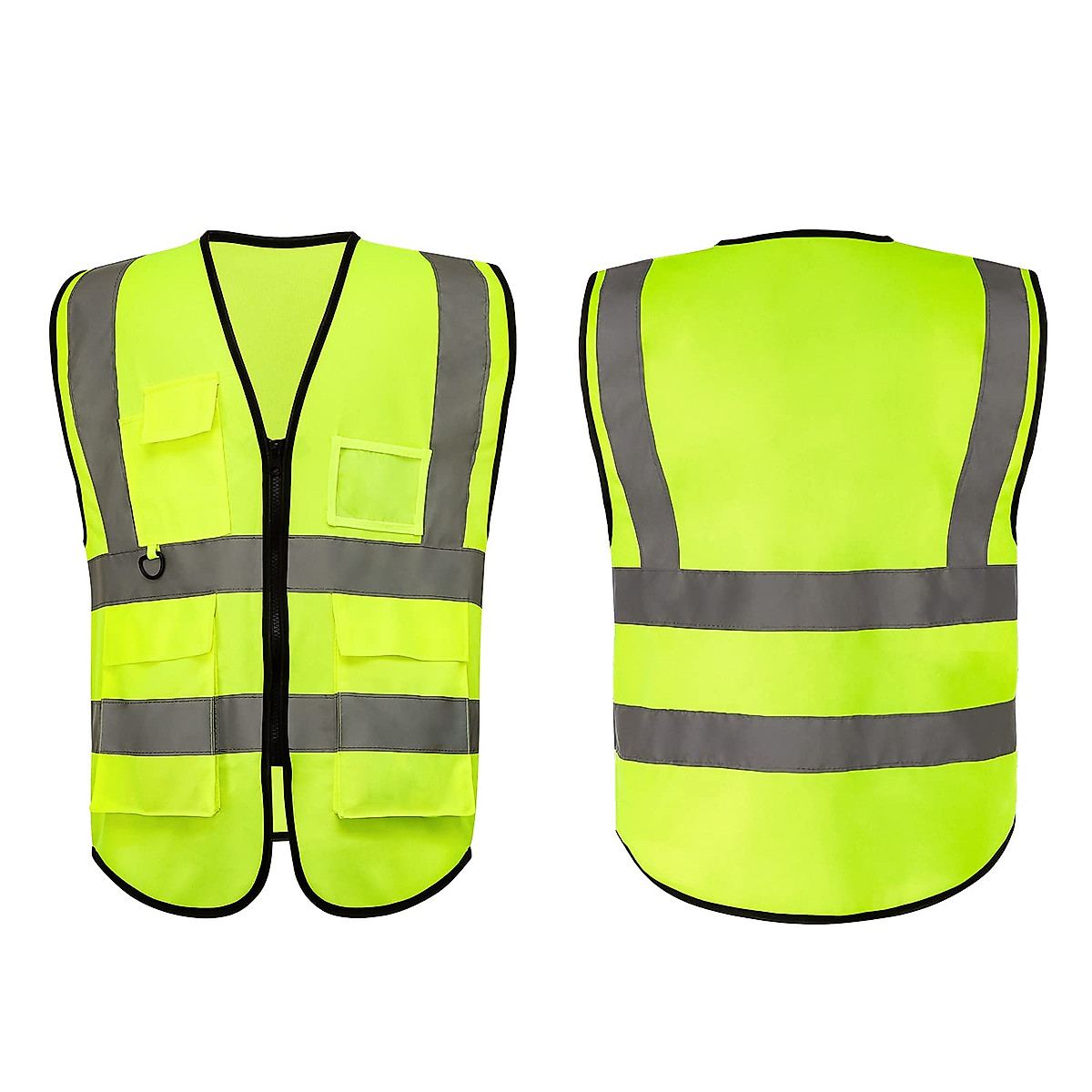 Chesson High Visibility Safety Vest, Medium Size, 2" Reflective Strips, Hi Vis Yellow Vests Multi-Pockets and Front Zipper Work Vest Perfect for Cycling, Running, Volunteer, Construction