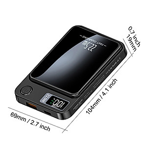 Magnetic Wireless Power Bank 10000mAh, Magnetic Wireless Charging for iPhone 14/15/13/12 series, 22.5W Portable Charger 20W PD USB-C Battery Pack with LED Display for iPhone, iPad, Samsung etc.