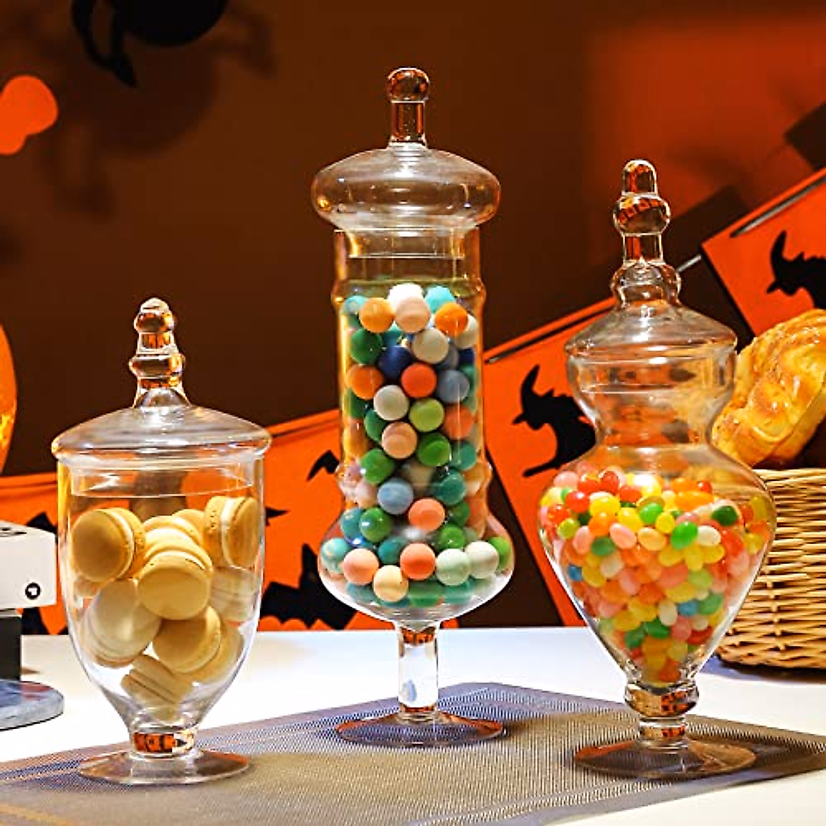 Diamond Star Set of 3 Clear Glass Apothecary Jars, Decorative Weddings Candy Buffet Display Elegant Storage Jar (H: 9", 12.5", 14")