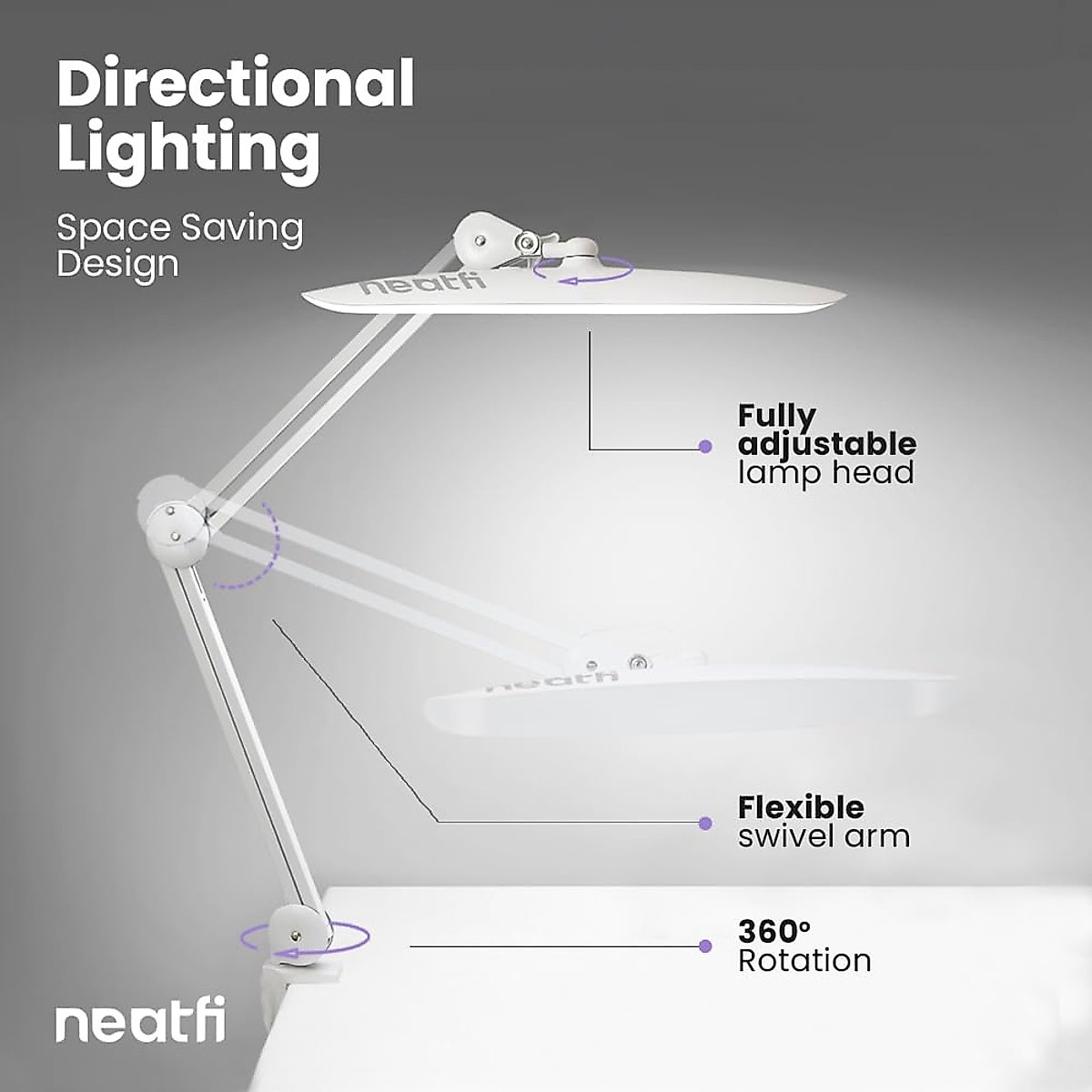 Neatfi XL 2,200 Lumens LED Task Lamp, 24W Super Bright Desk Lamp, 117 Pcs SMD LED, 4 Level Brightness, Dimmable, Task LED Light for Home, Office, Workbench (Non-CCT, White)