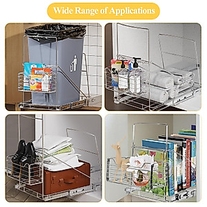Pull Out Trash Can Under Cabinet Slider, Under Counter Trash Can Pull Out with Garbage Bag Holder, Under Sink Trash Can Pull Out for 7-11 Gallon Garbage Cans, Up to 100 lb (Not Include Trash Can)