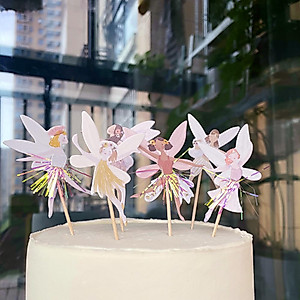 SAMOKA Fairy Cupcake Topper,24 PCS Birthday Party Cupcake Topper,Fairy Theme Party Decoration,Wing Angel Fairy Cake Topper,Ballet Dancer Cake Decorations,Baby Shower Supplies Fairy Wedding Decorations