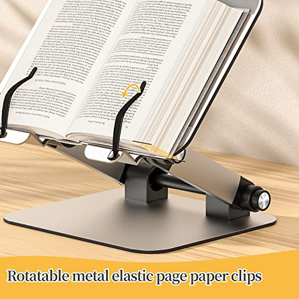 Book Stand for Reading, Grathia Adjustable Book Holder with Page Clips & Multi Heights Angles, Aluminum Ergonomic Desk Page Holder Foldable Book Stands Holder for Textbook Recipe Music Tablet (12'')