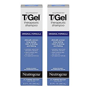 Neutrogena T/Gel Therapeutic Shampoo Original Formula, Anti-Dandruff Treatment for Lasting Relief of Itching Flaking Scalp as a Result of Psoriasis & Seborrheic Dermatitis, 2 x 8.5 fl. oz