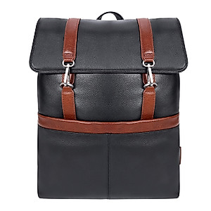 McKleinUSA Element Pebble Grain Calfskin Leather 17" Leather Two-Tone Flap-Over Laptop & Tablet Backpack Black (18472)