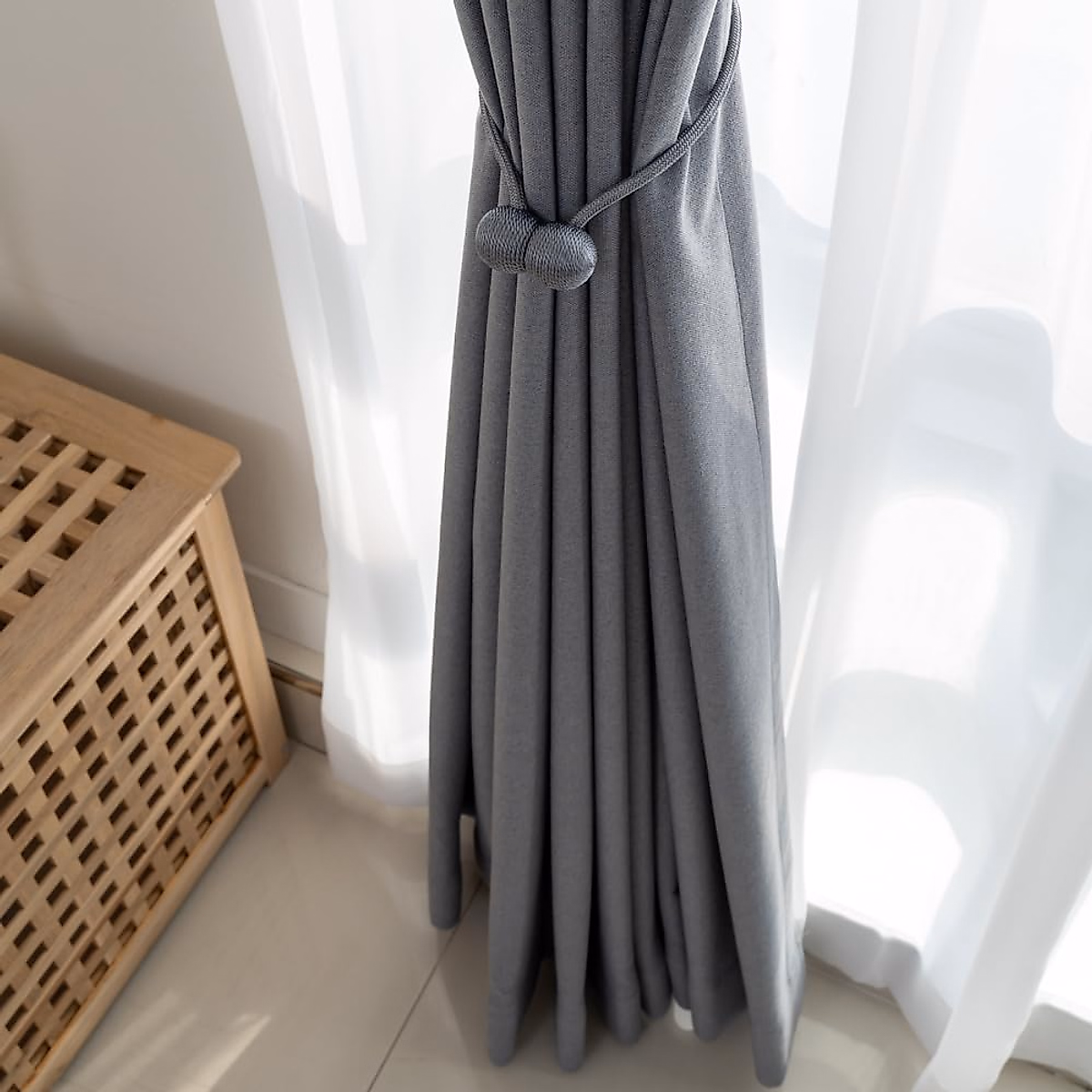 Window Curtain 4 pcs Magnetic Tiebacks Clips Tie Band Home Office Decorative Drapes (Pink)