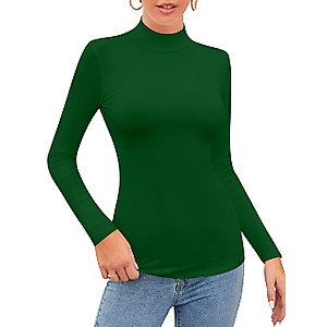 SHEIUGU Women’s Long Sleeve Mock Turtle Neck Tops Basic Stretchy Fitted Underwear Layer Tee Shirts(Dark Green 01-X-Large)