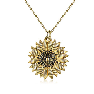 Sterling Silver Sunflower Locket Necklace You Are My Sunshine Engraved Pendant Necklaces Jewelry for Her (Gold)