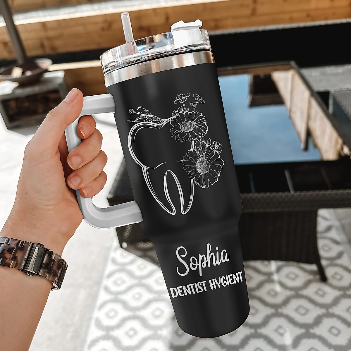 Hyturtle Personalized Dentist Tumbler - Dental Hygienist Gift For Women Men - Dentist Gifts - Dentist Appreciation Gifts - Gift for Birthday - Custom Name Tumbler 40oz Stainless Steel Coffee Cup