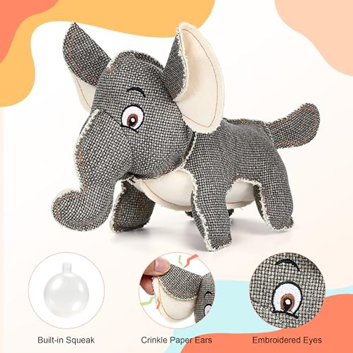 IOKHEIRA Dog Squeaky Toys, Tug of War Dog Plush Toy for Large Breed, Cute Animals Toys with Cotton Material and Crinkle Paper,Tough Chewing Toys for Puppy Breed (Seal, Elephant)