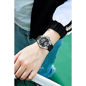 KXAITO Women's Ladies Outdoor Waterproof Sports Watch Quartz Watch Fashion Bracelet Movement Analog-Digital Display Girls Wrist Watches 6067 (Black Silver)