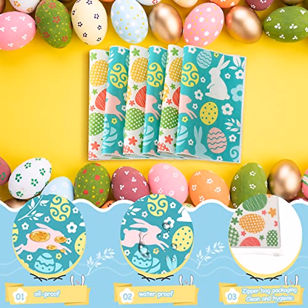 150 Pcs Easter Wax Paper for Food ,wrap Paper Sheets Sandwich Candy Cookies Wraps for Easter with Eggs Rabbit Flowers Pattern Waterproof Liner for Kitchen Handmade Food Easter Party Supplies