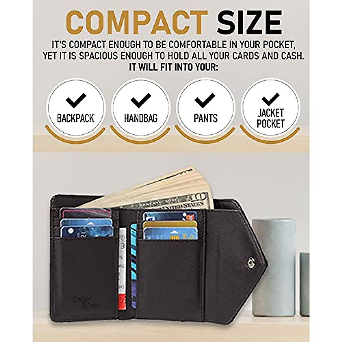 Daisy Rose Trifold Wallet for Women – Multi-Card Organizer with RFID-Blocking Clutch for Women, PU Vegan Leather – Leopard