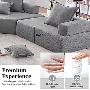 Merax 6-8 Seat Oversized Modular Sectional Sofa with Comfy Throw Pillows Luxury Boucle Floor Couch for Living Room, Apartment, Spacious Foam-Filled, Free Combination, No Assembly Required, Gray