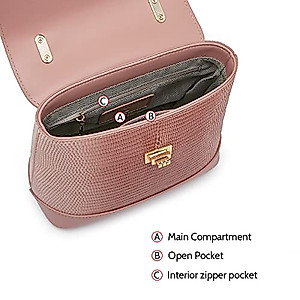 FOXLOVER Genuine Leather Shoulder Bucket Bags for Women Small Handbags Original Design Crocodile Pattern Crossbody Bags Purses(pink)