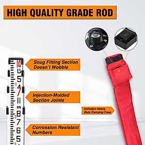 GEOLENI Aluminum Grade Rod - 10ths, With Carrying Case and Rod level (14 Foot)