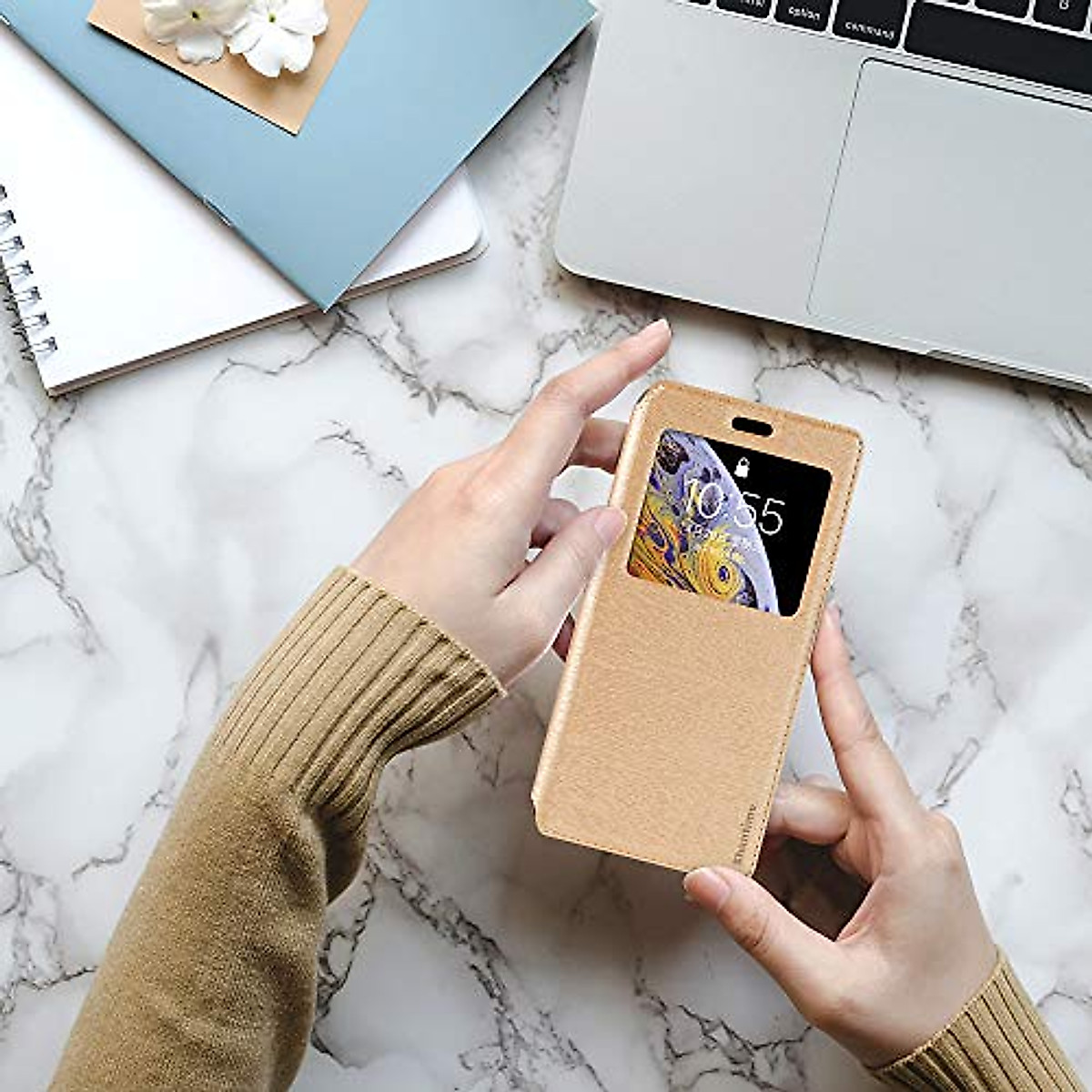 for Gigaset GX290 Case, Wood Grain Leather Case with Card Holder and Window, Magnetic Flip Cover for Gigaset GX290 Plus (6.1”)